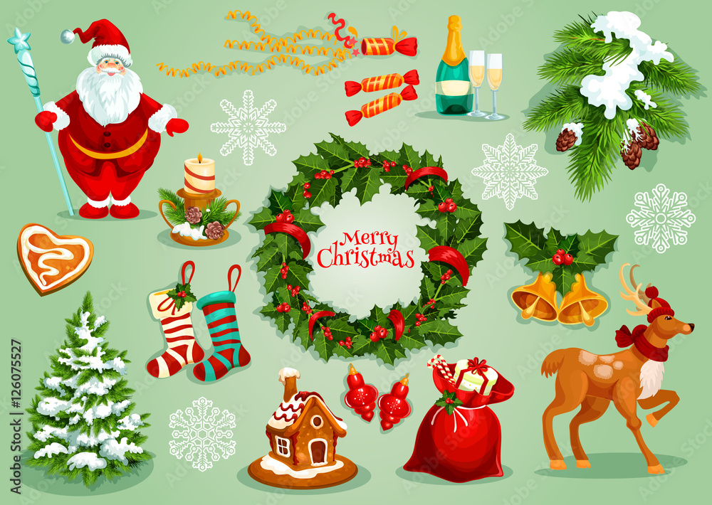 Christmas and New Year traditional symbol set Stock Vector | Adobe Stock