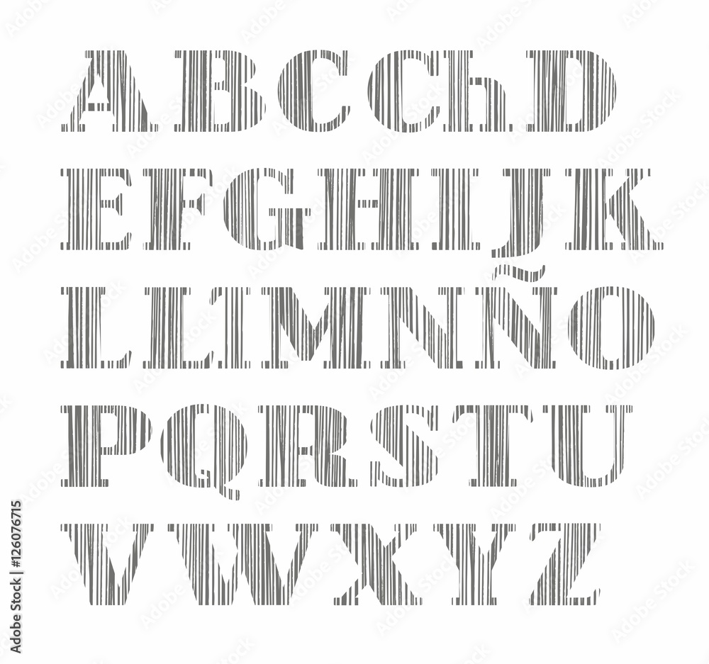 Spanish alphabet, capital letters, the vertical shading with a pencil ...