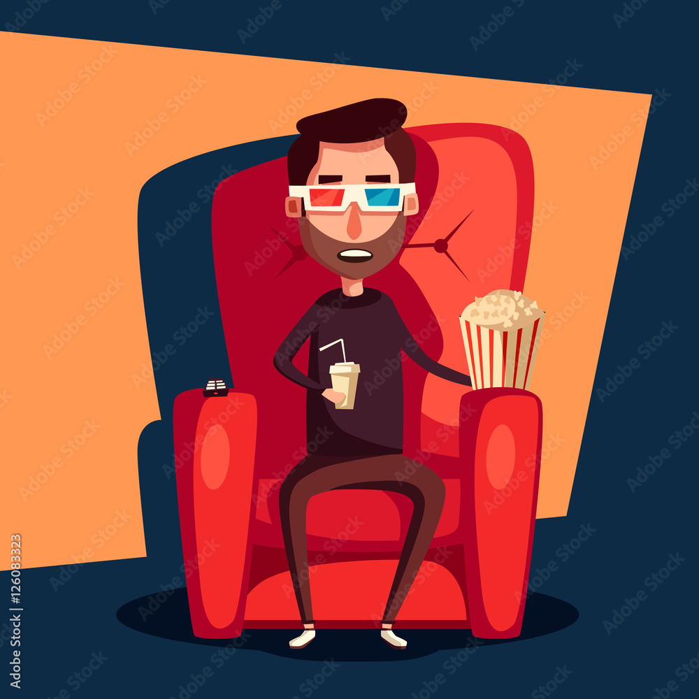 Cinema Time. Home movie watching. Cartoon vector illustration Stock ...