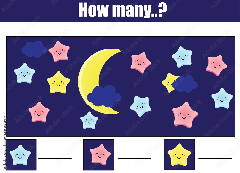 Counting educational children game, kids activity worksheet. How many ...