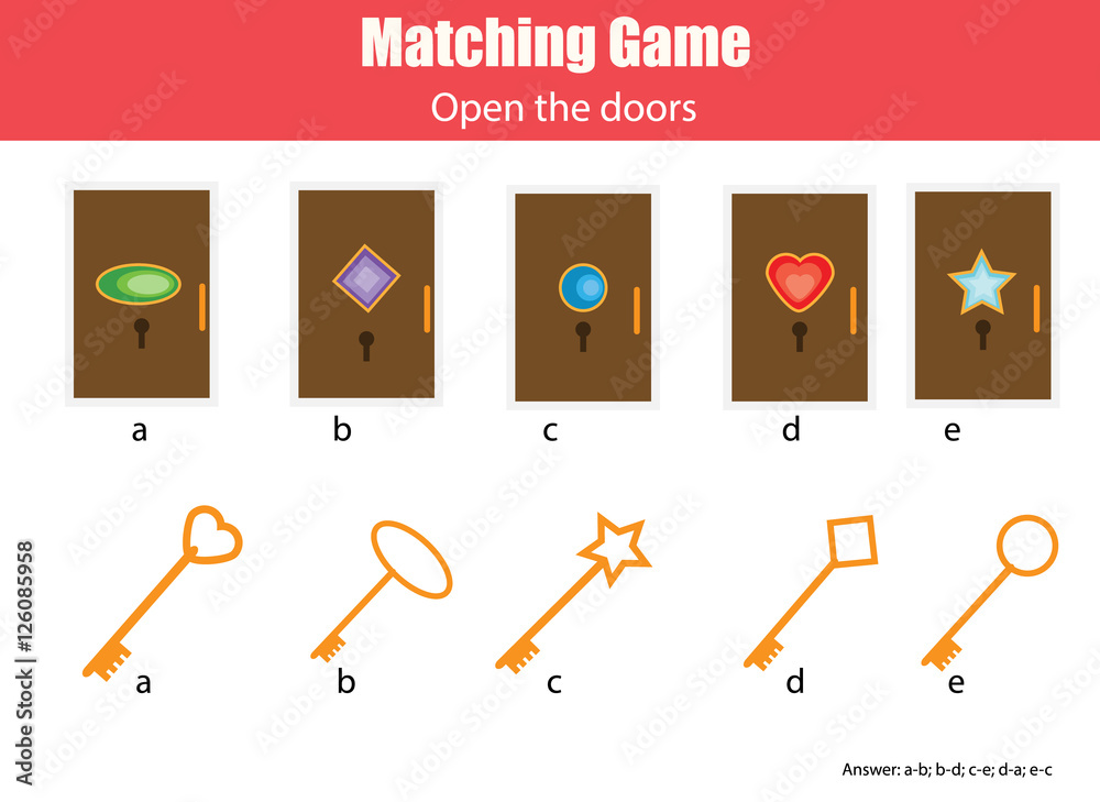 Matching children educational game. Match keys and doors, learning ...