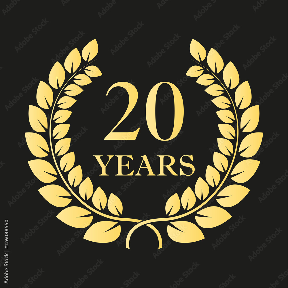 20 years anniversary laurel wreath icon or sign. Template for ...