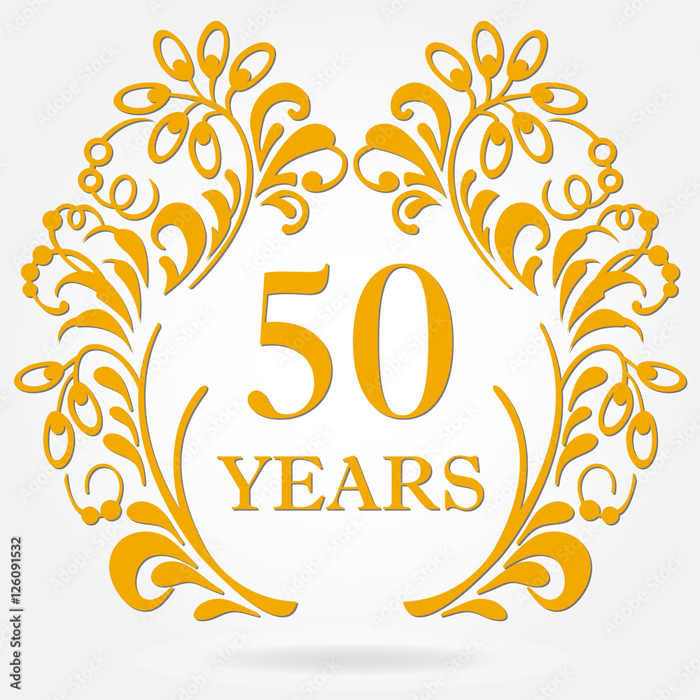 50 years anniversary icon in ornate frame with floral elements ...