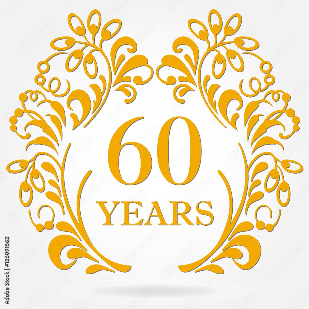 60 years anniversary icon in ornate frame with floral elements ...