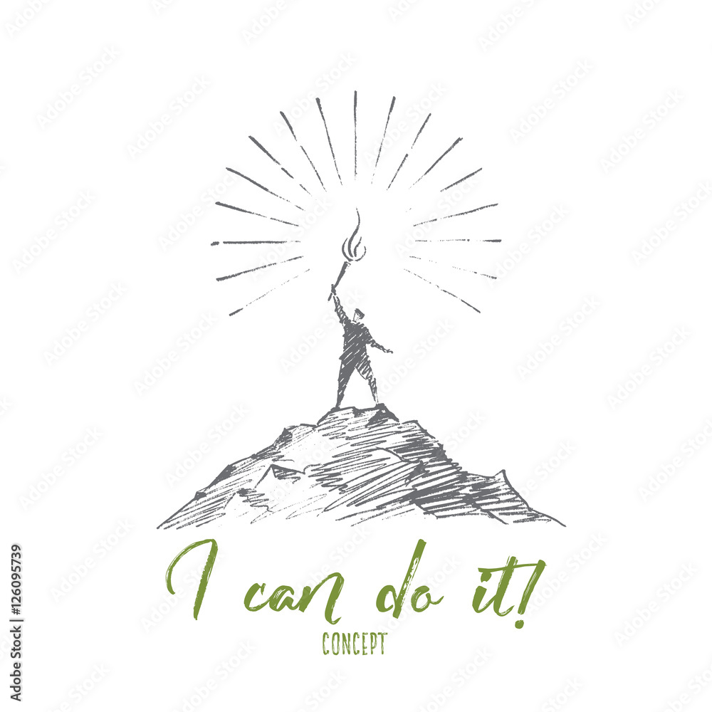 Vector hand drawn I can do it concept sketch. Man standing on top of ...