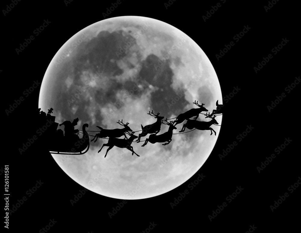 Santa Sleigh Silhouette Moon
