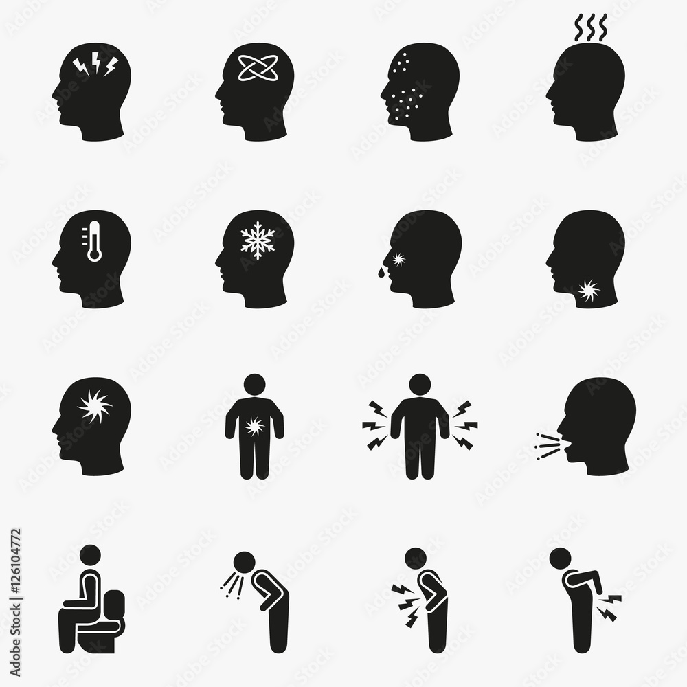 Diseases and sick icons Stock Vector | Adobe Stock