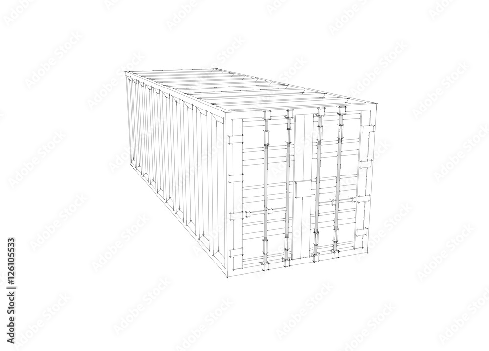 Cargo container. Isolated on white background. Sketch illustrati Stock ...