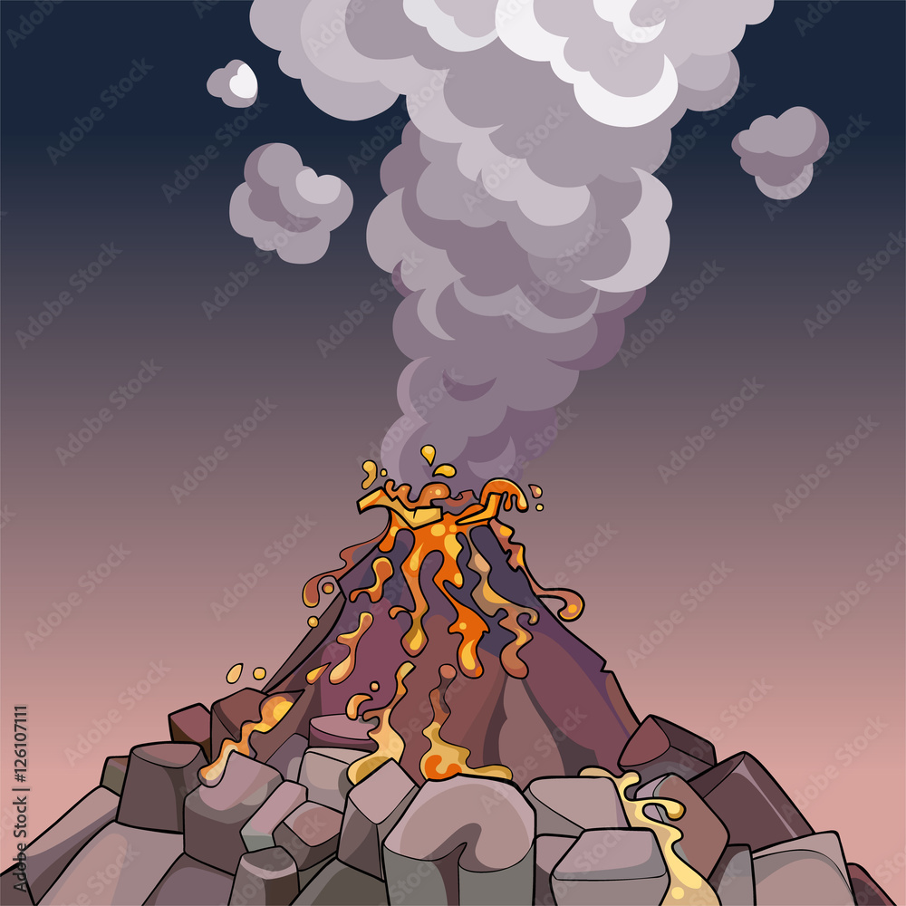 cartoon volcano spewing lava and smoke Stock Vector | Adobe Stock