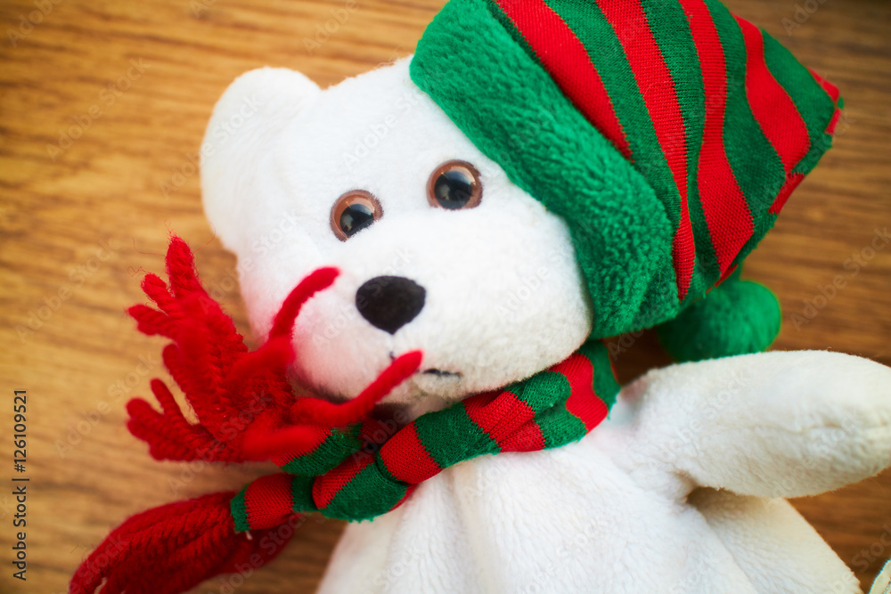 white Christmas teddy bear Stock Photo | Adobe Stock