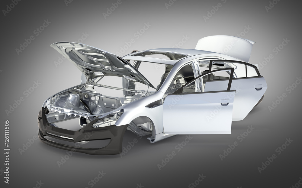 body car with no wheel on grey gradient background 3d render ...