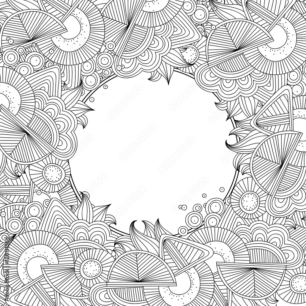 Abstract hand drawn zentangle style round vector frame. Doodle art ...