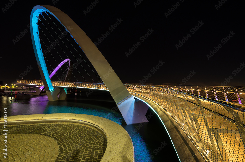Elizabeth Quay footbridge across the Swan Riverin the city of Perth ...