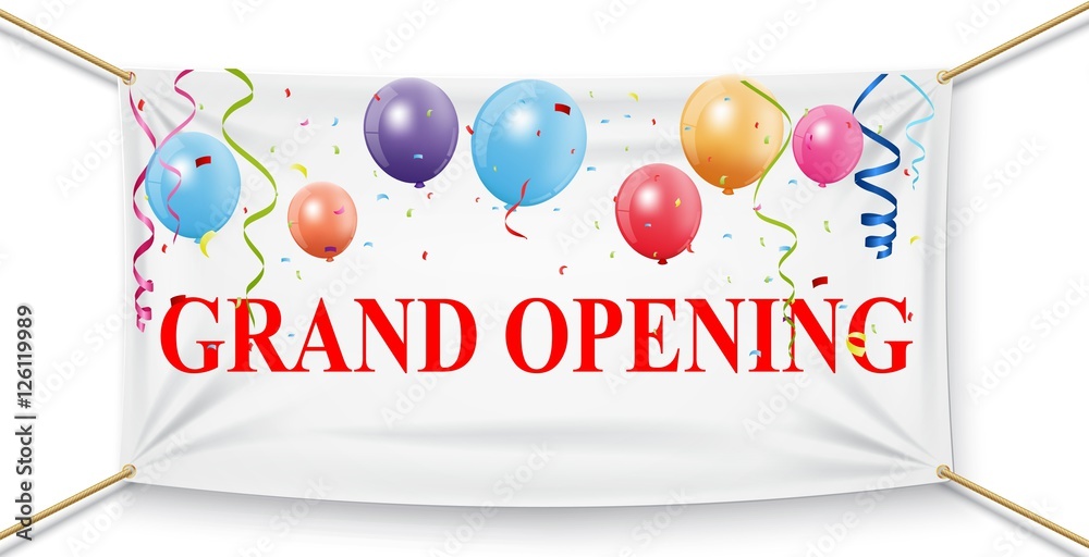 Grand opening banner with confetti and fireworks Stock Vector | Adobe Stock