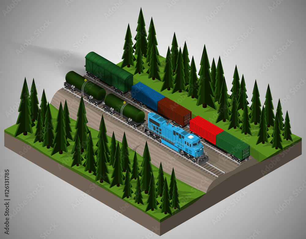 Vector isometric illustration of an element of railroad tracks with ...