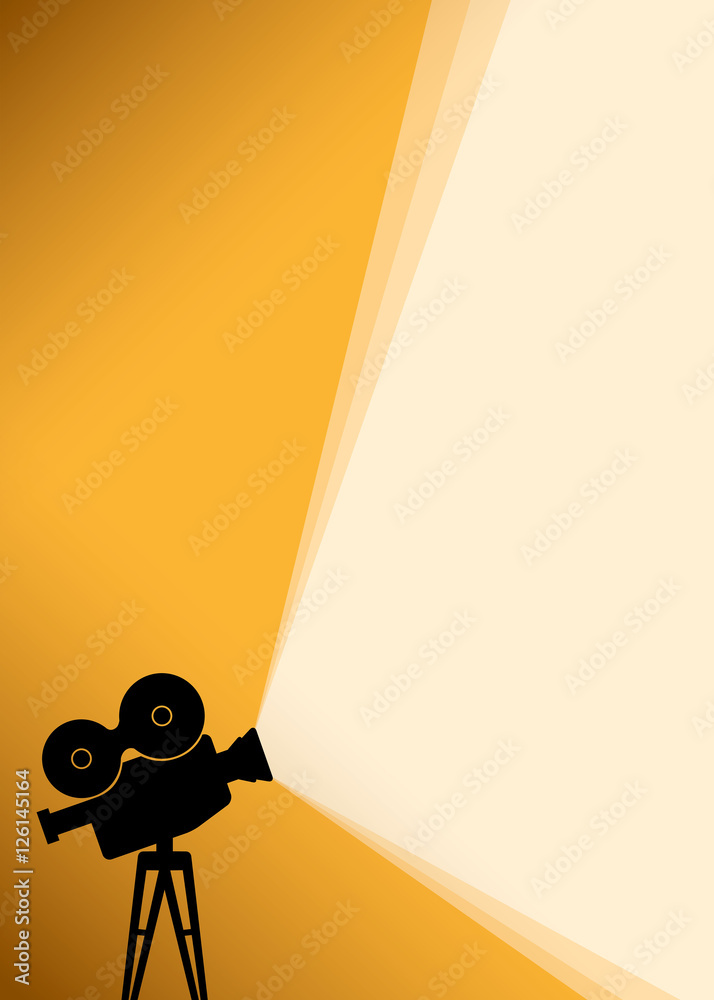 Cinema poster background with black Silhouette of camera or projector ...