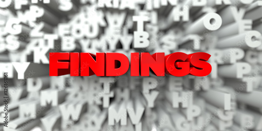 FINDINGS - Red text on typography background - 3D rendered royalty free ...