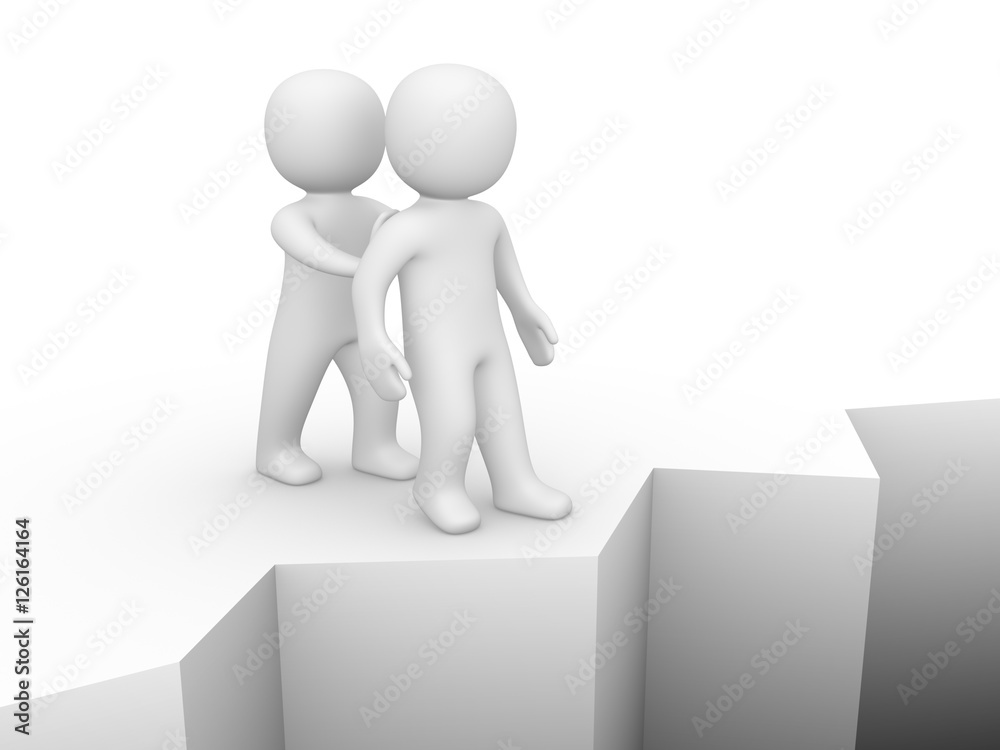 Photo & Art Print 3d man pushing another person to precipice. 3d render ...