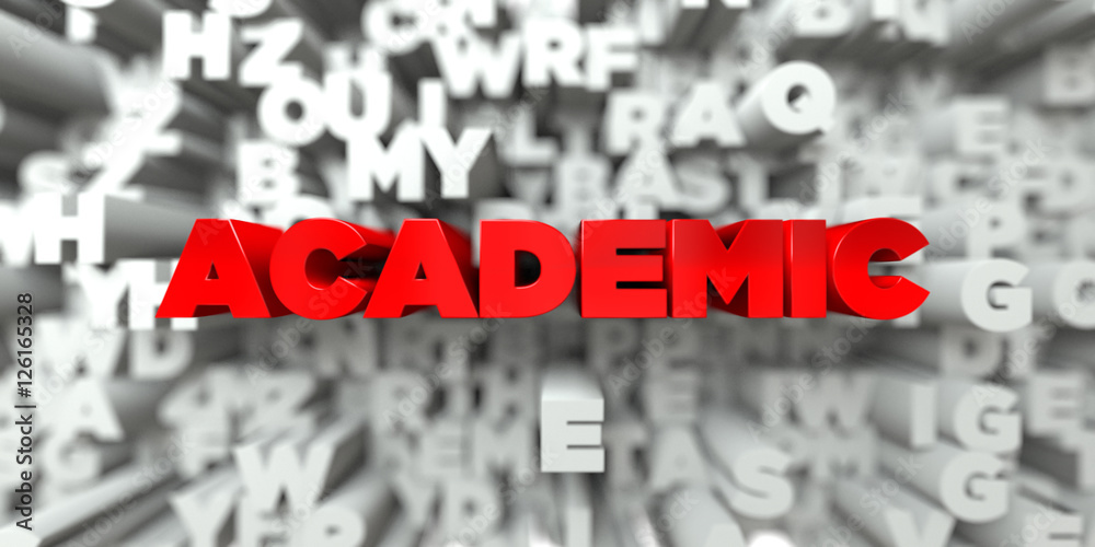 ACADEMIC - Red text on typography background - 3D rendered royalty free ...