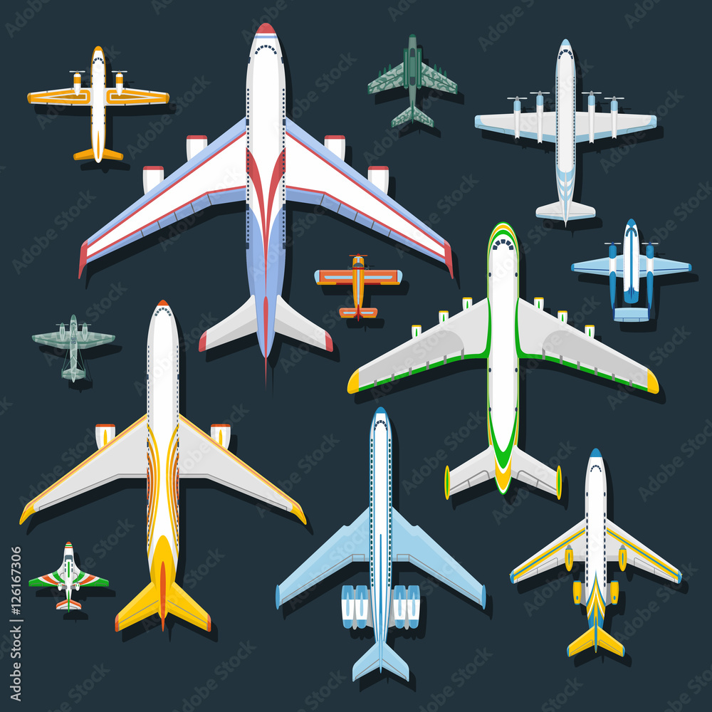 Airplane top view vector illustration. Stock Vector | Adobe Stock