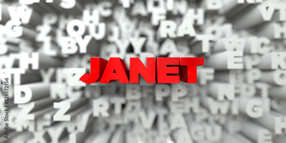 JANET - Red text on typography background - 3D rendered royalty free ...