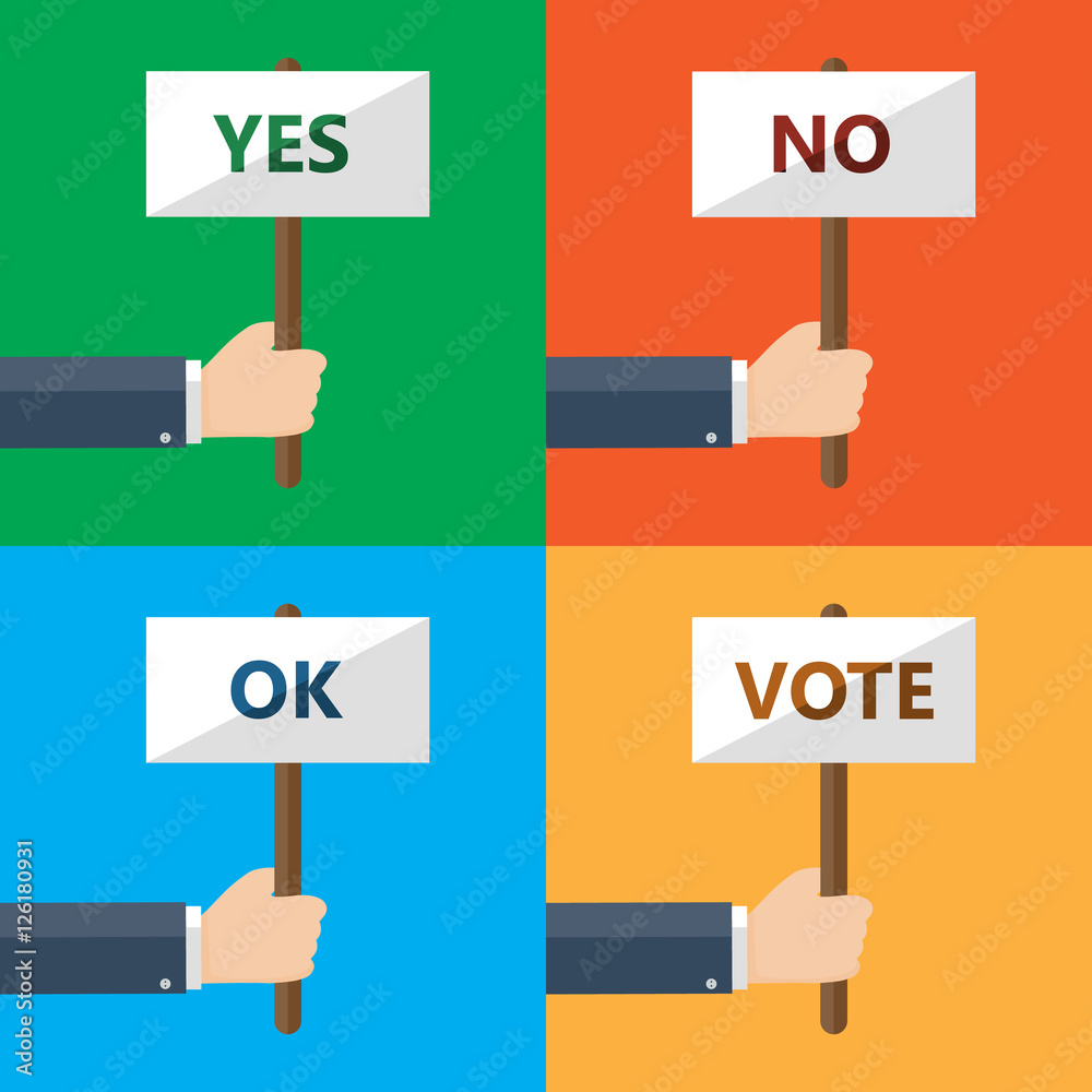 Businessman hand showing his sign , ok, yes and no text, vector ...