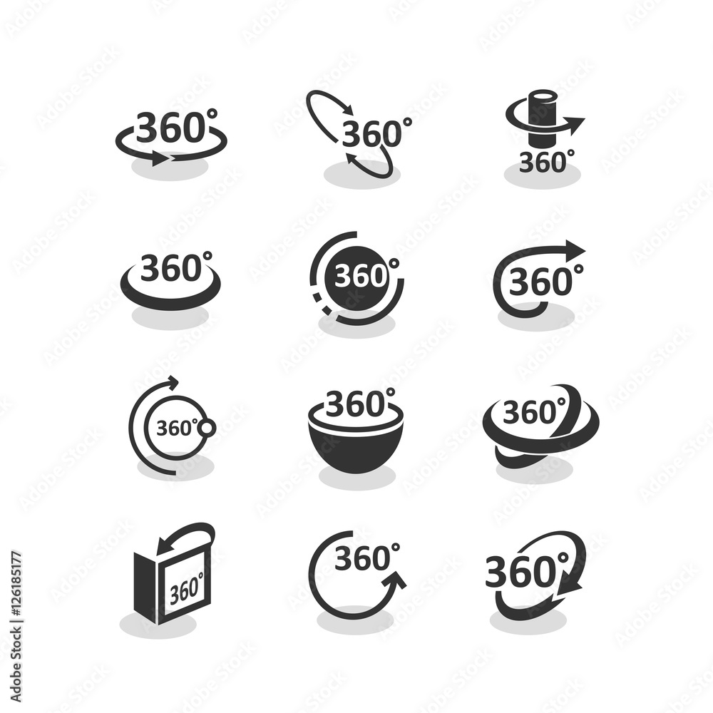 360 degree rotation icons set. Rotation arrows vector illustration ...