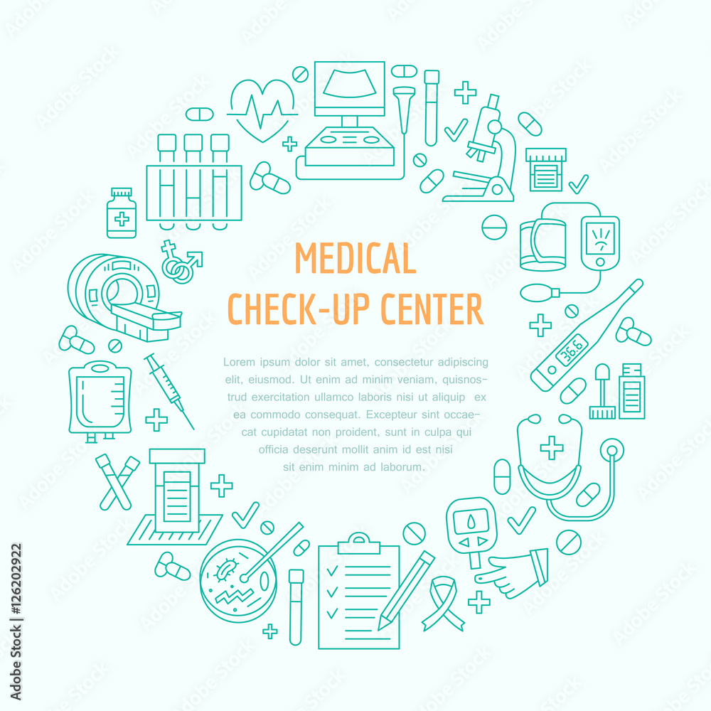 Medical poster template. Vector line icon, illustration of medical ...
