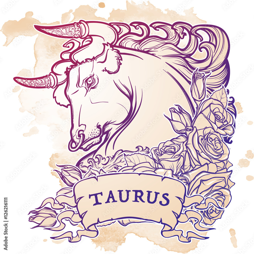 Zodiac sign of Taurus. with a decorative frame of roses Astrology ...