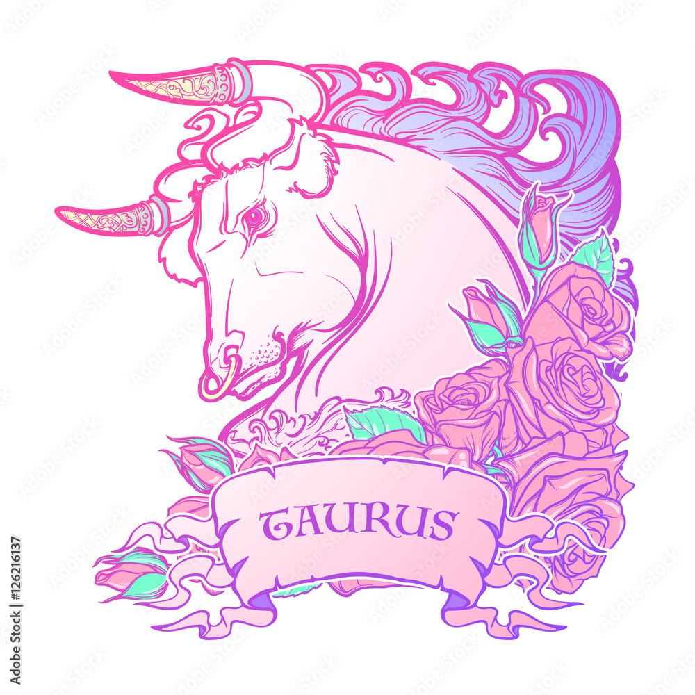 Zodiac sign of Taurus. with a decorative frame of roses Astrology ...