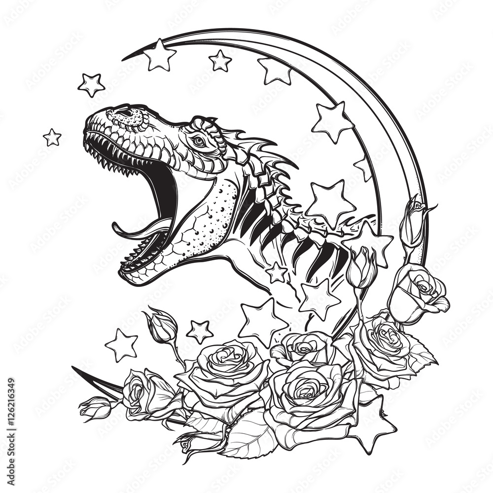 Detailed sketch style drawing of the roaring tyrannosaurus rex on a ...