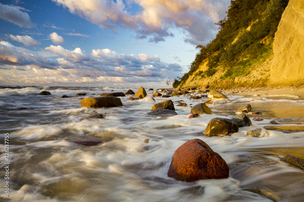 sea cliffs on the Baltic coast, the island of Wolin, Poland Stock Photo ...