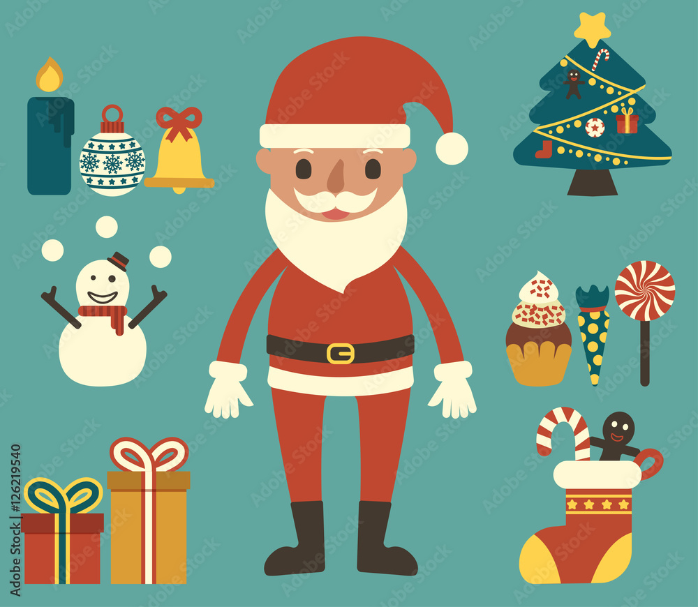 Santa claus with decoration equipment set vector illustrator des Stock ...