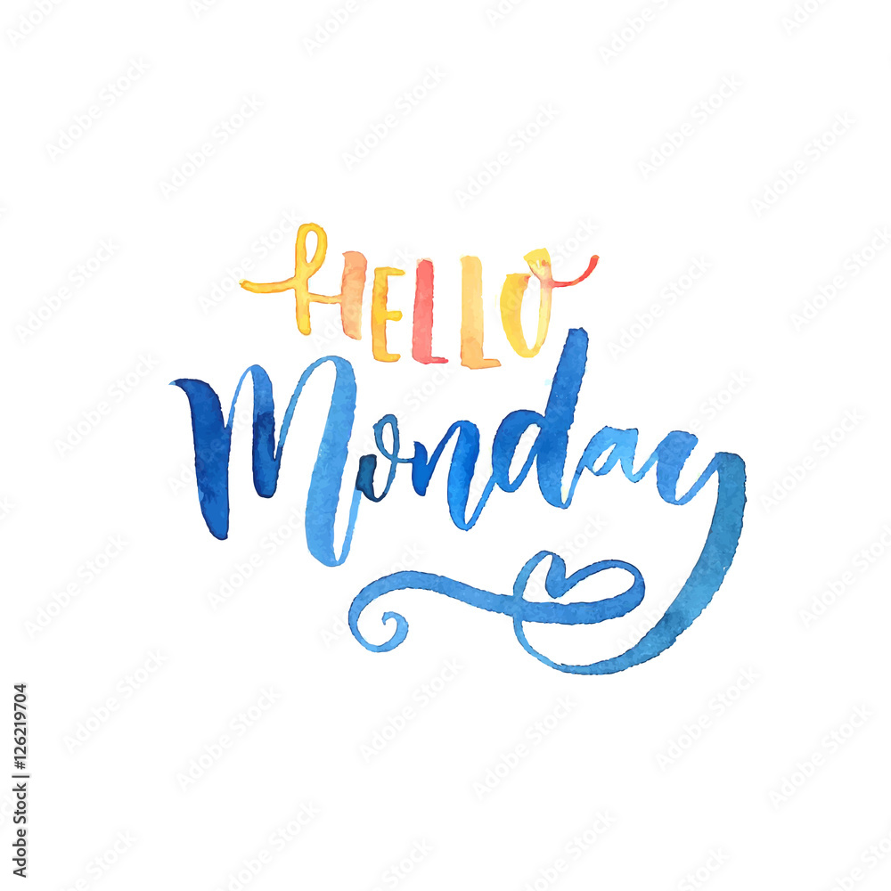 Hello Monday Text Inspirational Vector Saying Orange And Blue