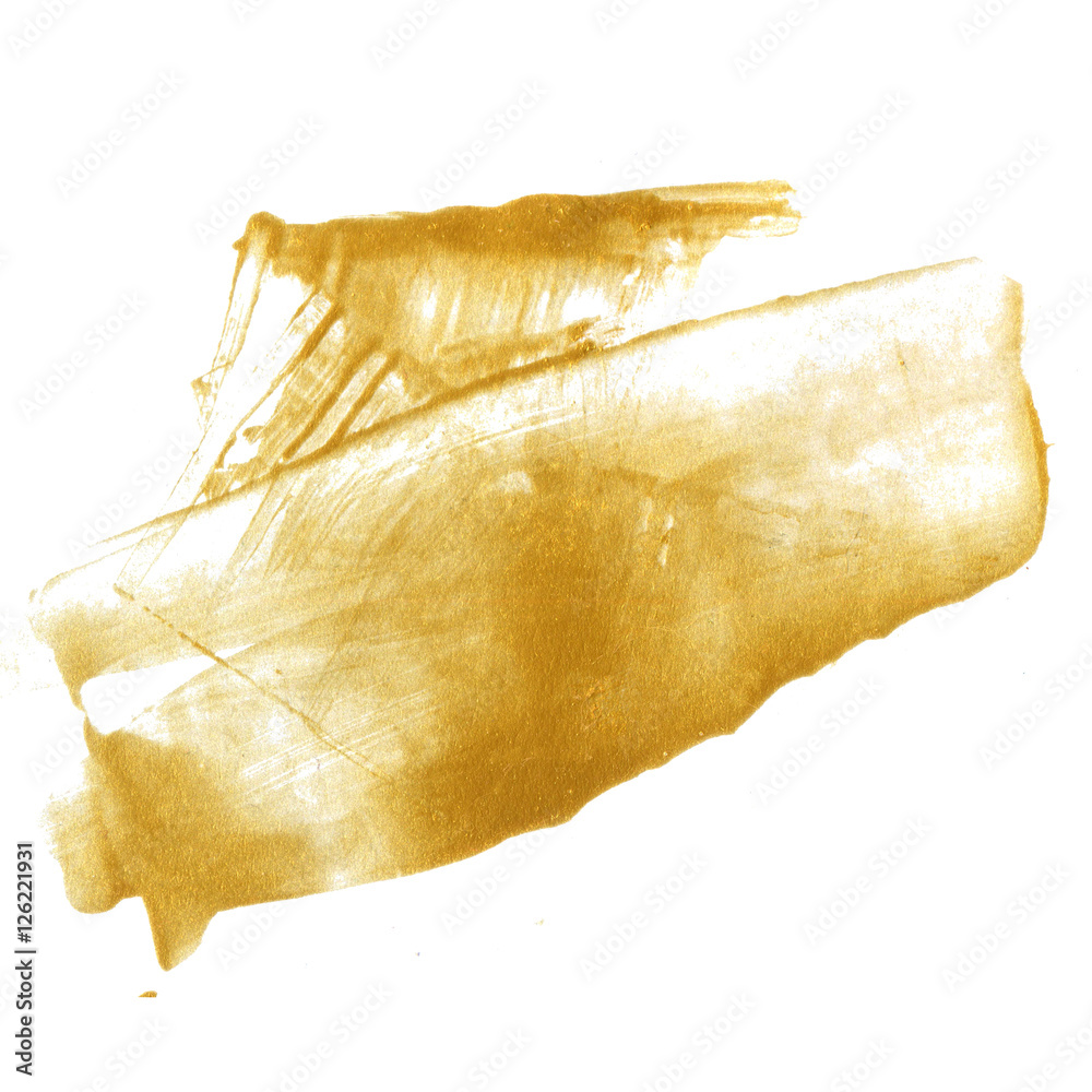 Golden paint stain isolated on white background. Shiny gold texture ...