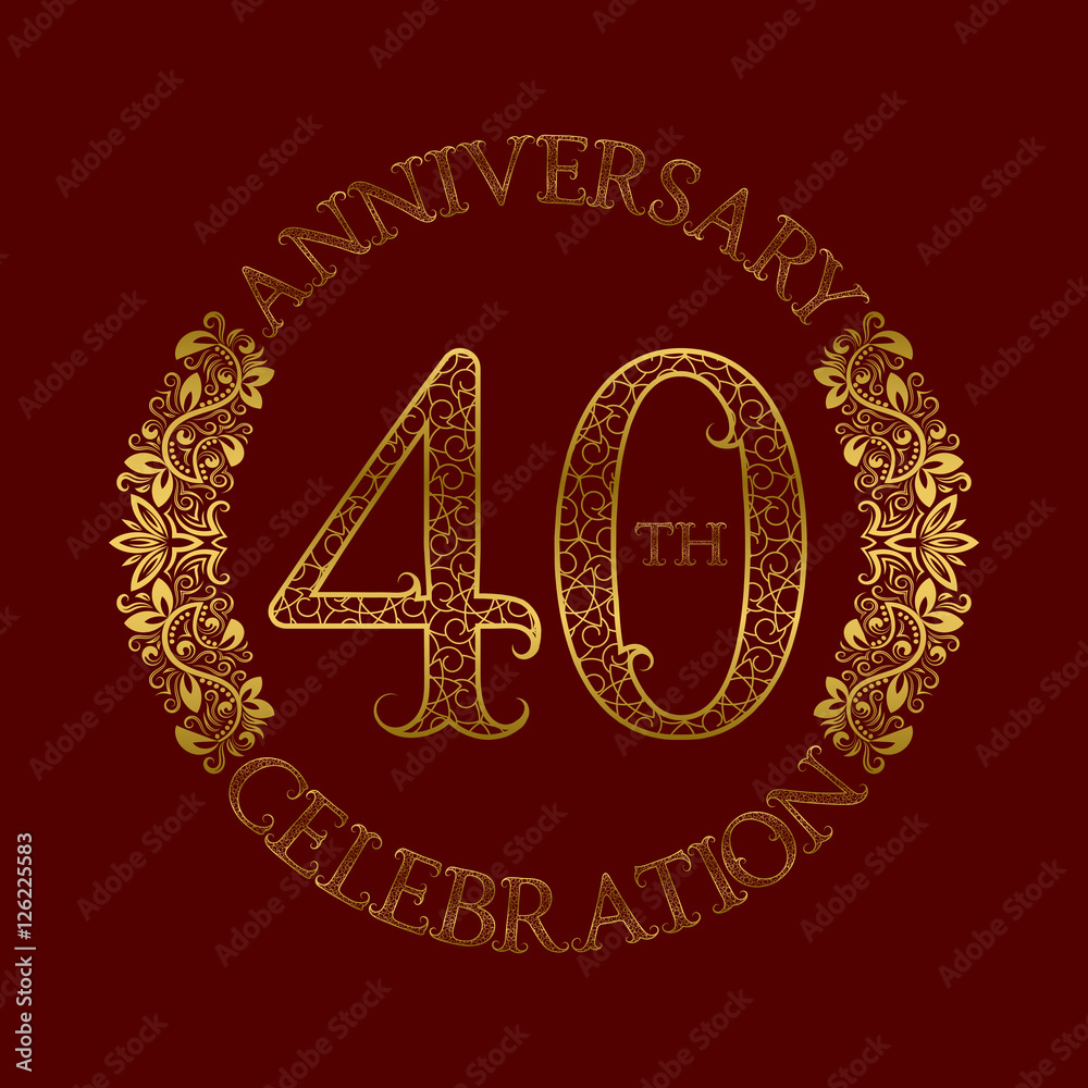 40th anniversary celebration vintage patterned logo symbol. Golden ...