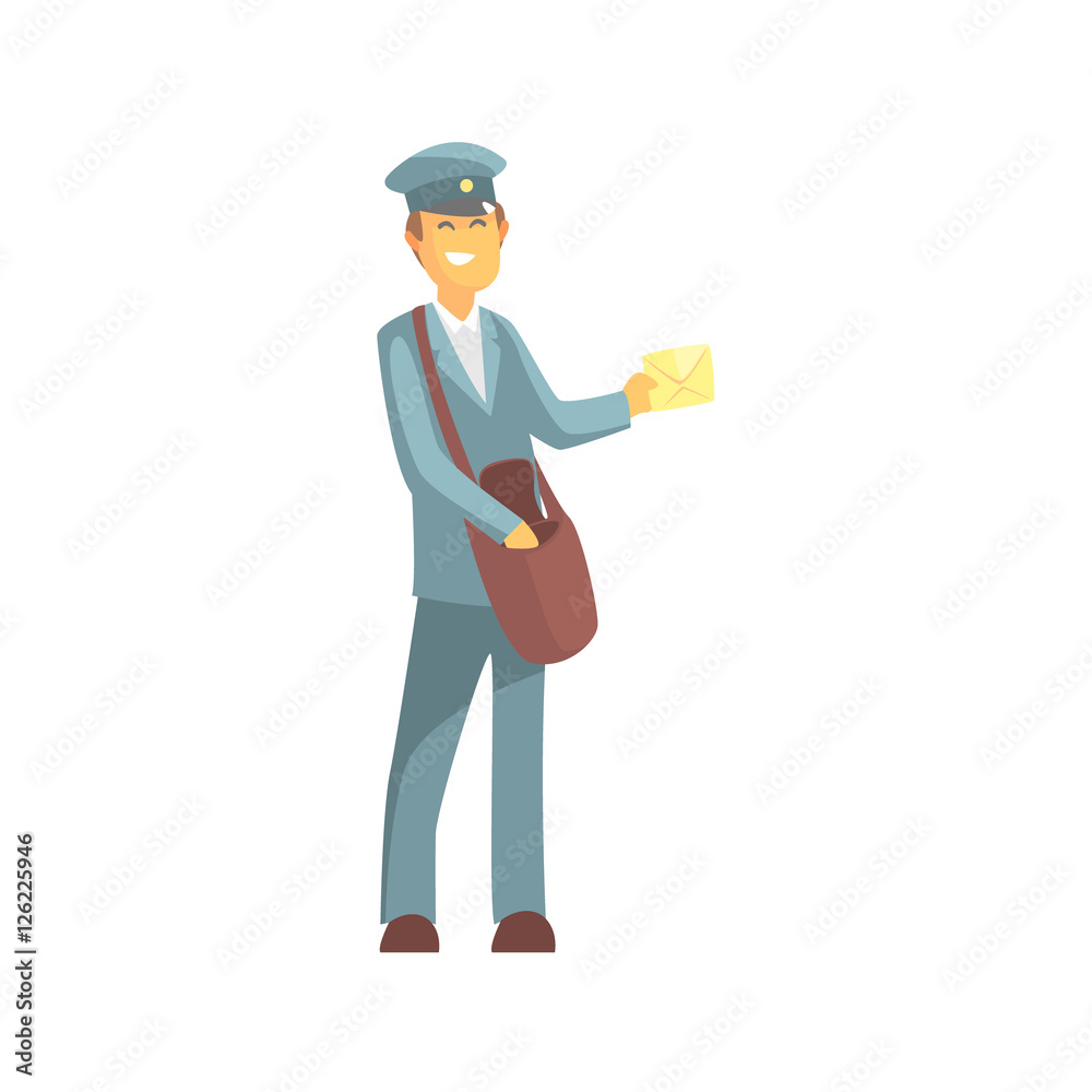 Young Smiling Postman In Uniform Stock Vector | Adobe Stock