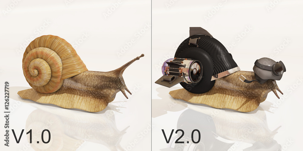 snail V1.0 and snail V2.0, 3d rendering Stock Illustration | Adobe Stock