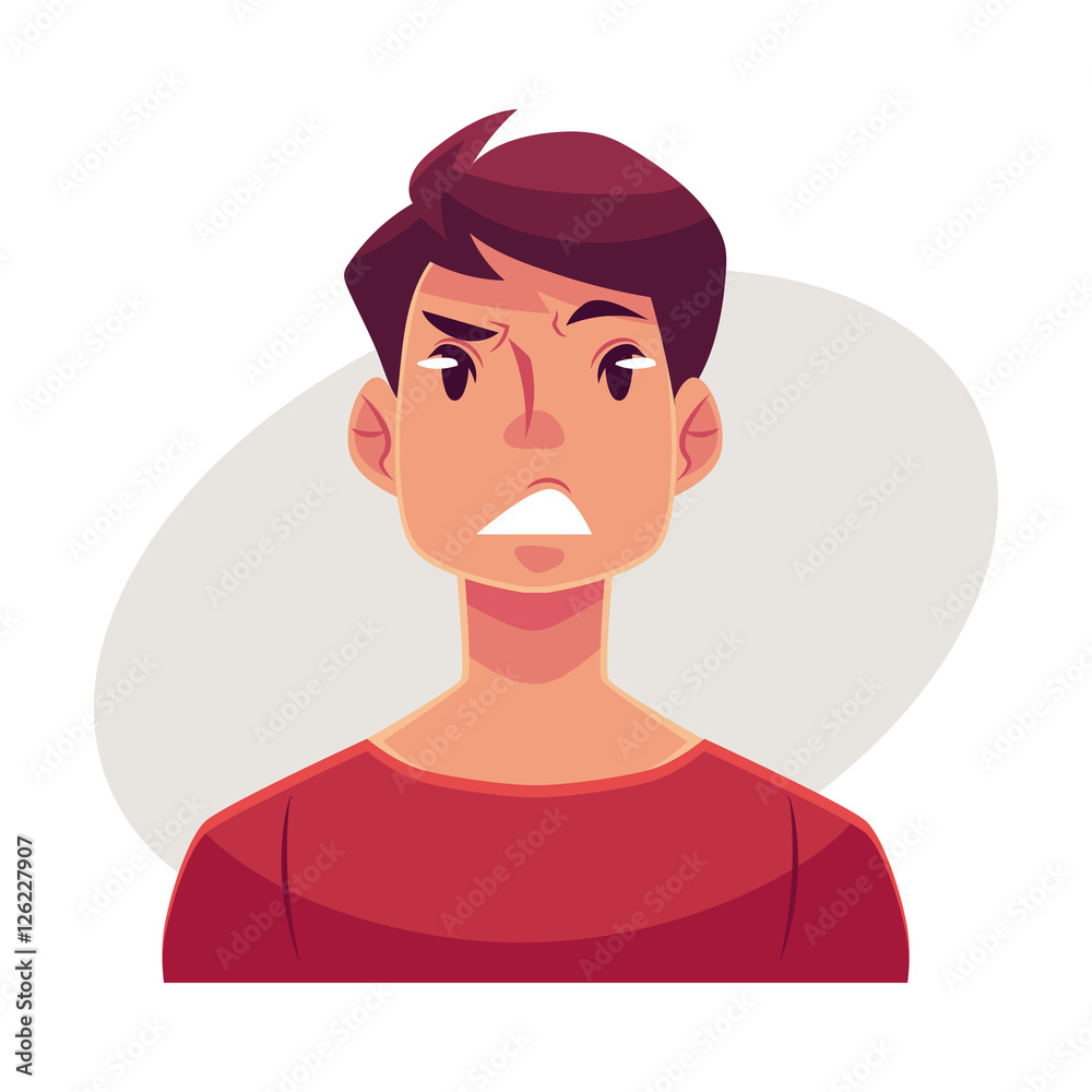 Young man face, upset, confused facial expression, cartoon vector ...