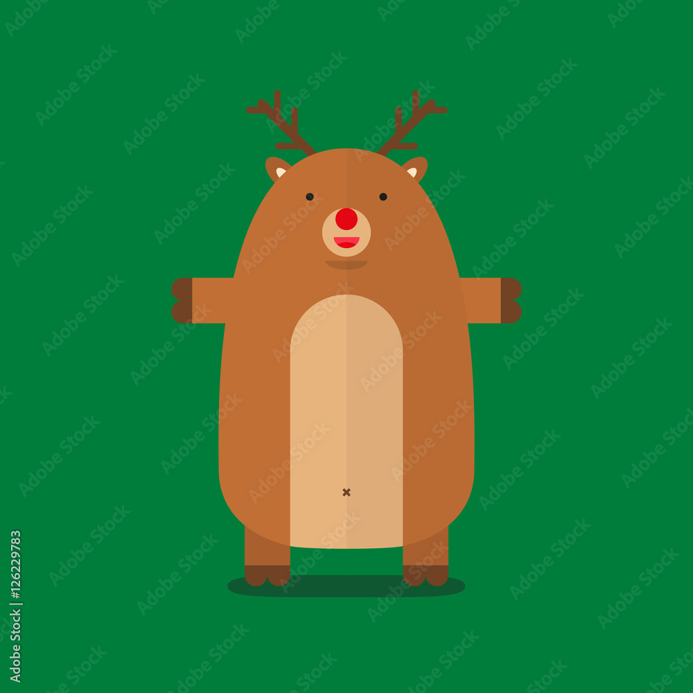 cute big fat reindeer flat design on green background Stock Vector ...