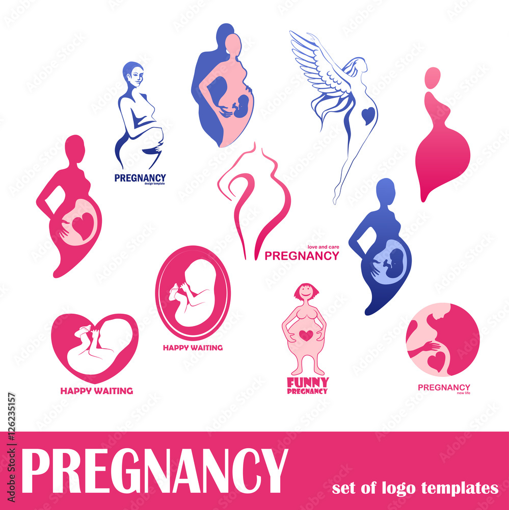 Set of template pregnancy logo design. Stylized image pregnant wooman ...