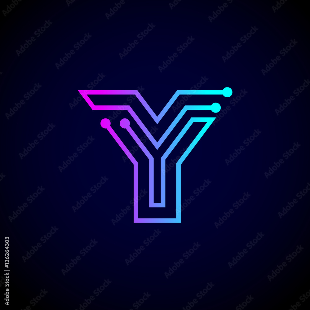 Letter Y logo design template,Technology abstract dot connection vector ...
