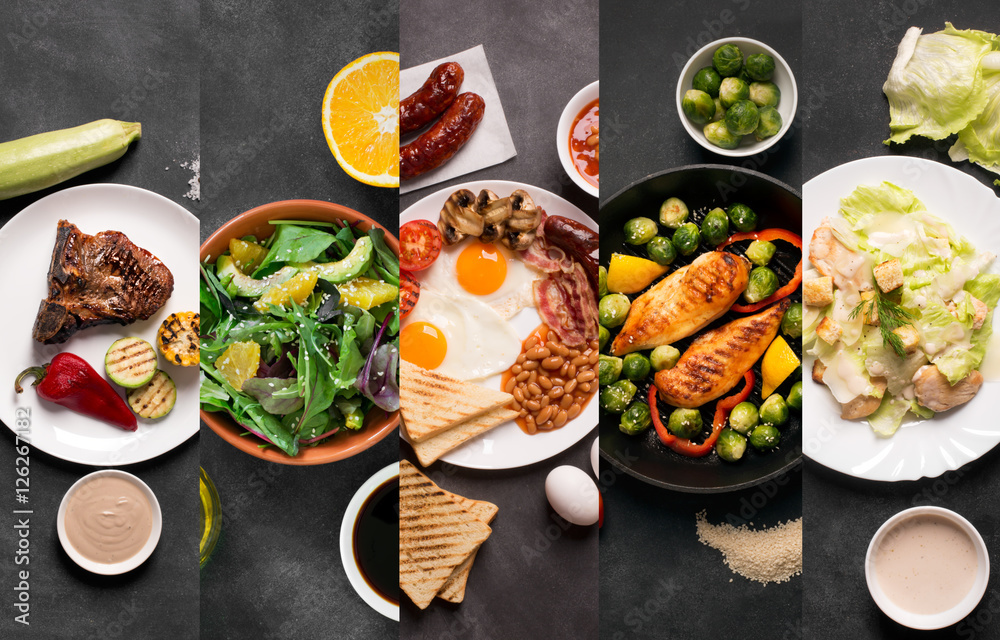Collage from different pictures of natural organic food Stock Photo ...