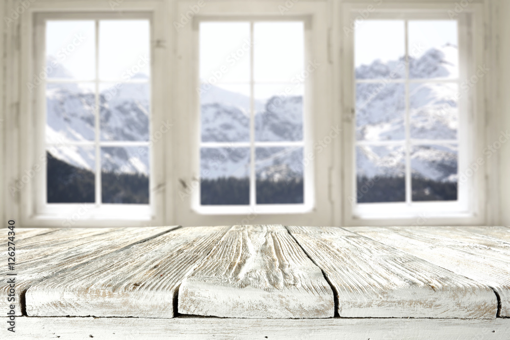 wooden table and window Stock-Foto | Adobe Stock