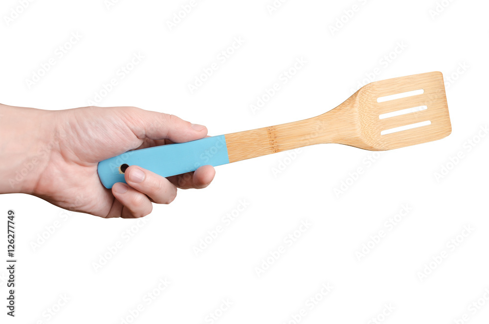 Man hand holding a spatula isolated on a white background Stock Photo ...