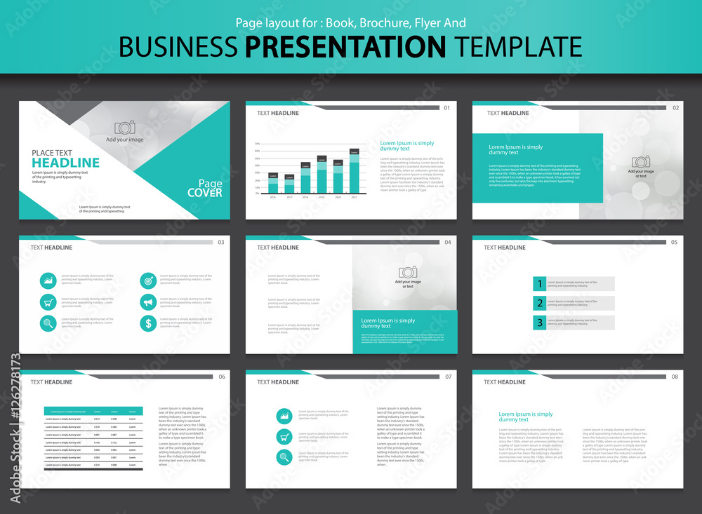 Page layout design for presentation and brochure and book template with ...