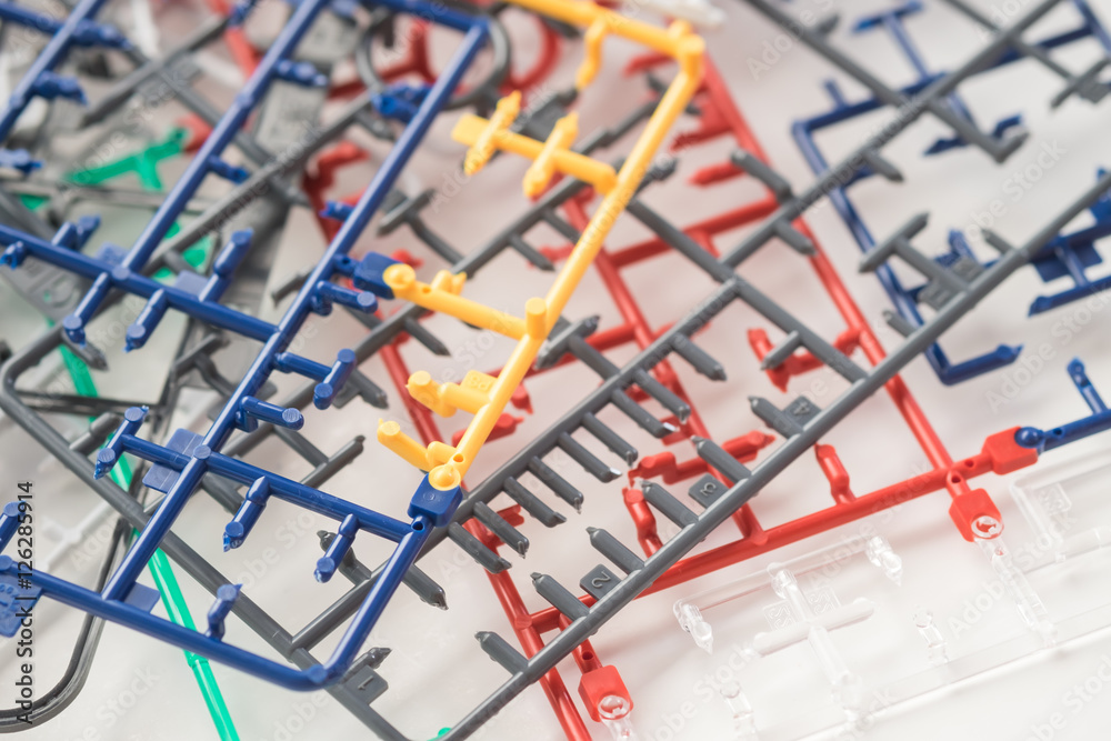 Sprue or injection moulding of toy, part of plastic model kit Stock ...