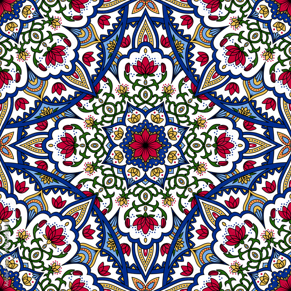 Oriental seamless pattern. Colored square Arabic, Indian, American ...