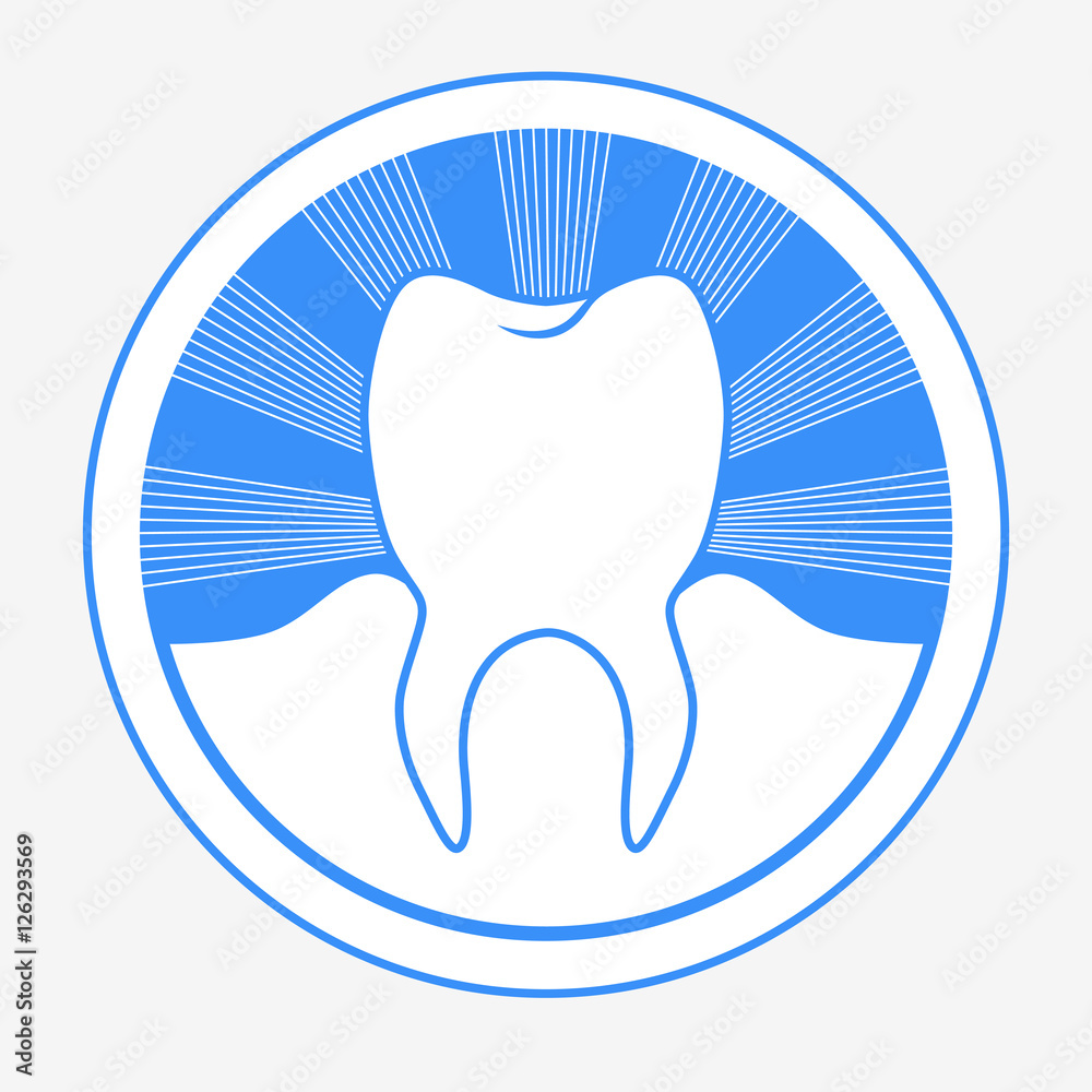 Dental health symbol. Stylized tooth on the round background with sun ...