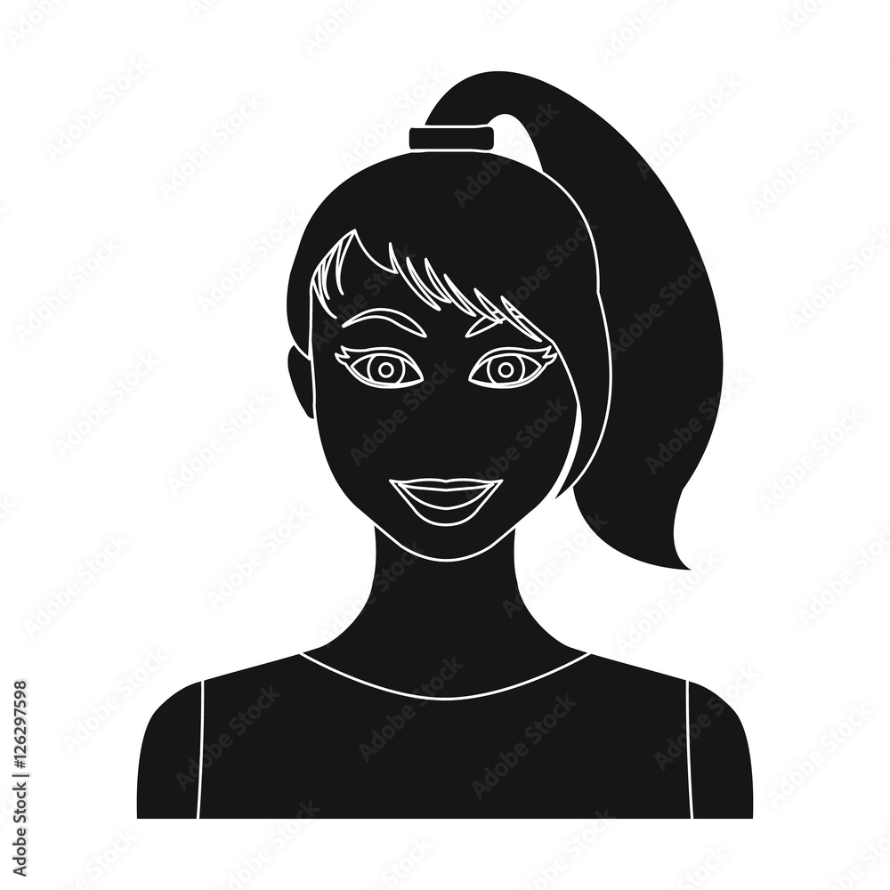 Brunette icon in black style isolated on white background. Woman symbol ...